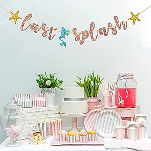 Halodete Last Splash Banner, Mermaid Theme Bridal Shower, Wedding Bachelorette Party Garland Bunting Decorations - Rose Gold Glitter