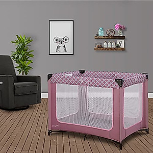 Dream On Me Zoom Portable Playard in Pink, Lightweight, Packable and Easy Setup Baby Playard, Breathable Mesh Sides and Soft Fabric - Comes with a Removable Padded Mat