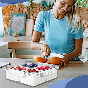 ISUSSER Square Plastic Divided Serving Tray with Lid, Snack Container, Divided Fruit Vegetable Snack Tray Container with 4 Compartments for Refrigerator