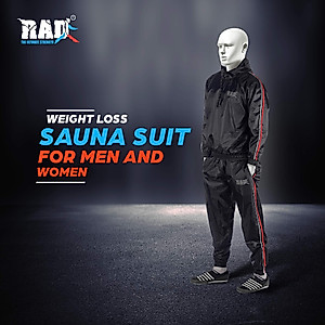 RAD Sauna Suit for men & women weight loss - Workout Sweat Suits with Hood - Fat Burning Suit - Boost Fat Burn (Red, Large)