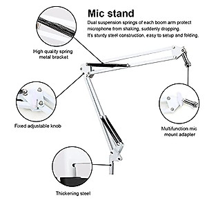 YOUSHARES Mic Stand with Pop Filter - Microphone Boom Arm Stand with Foam Cover Windscreen Compatible with white Blue Snowball iCE Mic by YOUSHARES