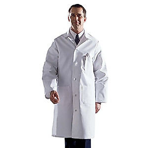 Medline Men's Premium Full-Length Cotton Twill Lab Coat, Knot Buttons, White, Size 38, 1 Count