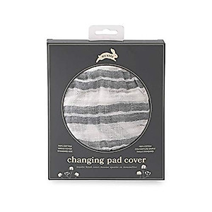 Red Rover Kid Muslin Changing Pad Cover – 16” x 32” - 100% Cotton – Machine Washable – Standard Size - Stitched Holes for Safety Straps – Lightweight & Breathable – Unisex (Grey Double Stripe)