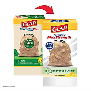 Glad ForceFlex MaxStrength Tall Kitchen Drawstring Trash Bags, 13 Gallon, 50% Recovered Plastic, Lemon Fresh, 45 Count