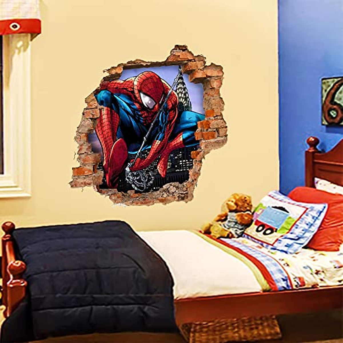 Kids Cartoon Wall Decal Peel and Stick Removable Cute Super Hero Stickers for Spiderman Room Wall Decor Decals Kids Themed Room Stickers