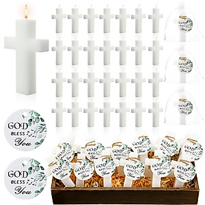 MTLEE 36 Set Baptism Favor Candles Cross Candles Baby Shower Favors Religious Candle Holy Communion Christening Favors for Christian Guests Party Wedding Birthday Gift (Eucalyptus Tag)