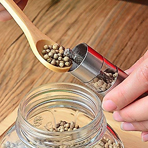 Salt and Pepper Grinder Set of 2,Stainless Steel Push Button Grinder Modern Design Thumb Grinder, for Black Pepper, Sea Salt and Himalayan Salt, Spice and Salt