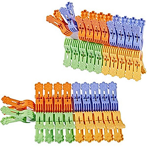 Foshine ClothesPins 40 Pack Clothes Clips for Drying Clothing Clips Blue Yellow Green Orange Colored Laundry Clips Clothespins Plastic Pegs Windproof Photo Paper Pegs Craft Clips Painting Display