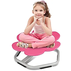 GCCSJ Sensory Toys Kids Swivel Chair, Autism Kids Swivel Chair, Petal Sit and Spin Seat Balance Chair Indoor for Child Age 3+, Regulating Toddler’s Body Balance, Metal Base Non-Slip Rose Red