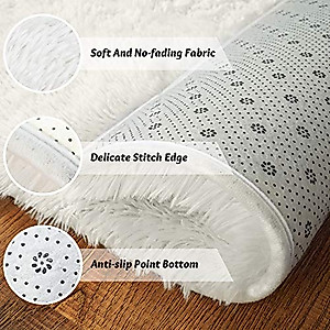 Andecor Soft Fluffy Bedroom Rugs, 8 x 10 Feet Indoor Shaggy Plush Area Rug for Boys Girls Kids Baby College Dorm Living Room Home Decor Floor Carpet, Cream White