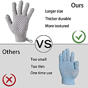 CLEEDY Bath Exfoliating Gloves Scrub - 4 Pcs Lengthened and Large Exfoliating Scrubbing Gloves for Shower, Spa, Massage - Scrub Exfoliating Mitts for Body, Face, Hand and Foot (Black and Gray)