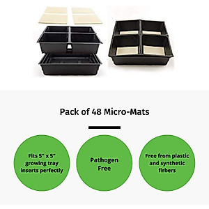 Micro-Mat Minis Hydroponic Grow Pads - for Organic Production - Plant & Seed Germination: Wheatgrass, Microgreens, More - Measures 4" x 4" to fit 5" x 5" Greenhouse Plant Trays (48)