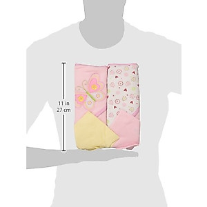 Spasilk Bath Hooded Towels & Washcloths Set for Babies, 2 Hooded Terry Bath Towels & 2 Washcloths, Pink Butterfly