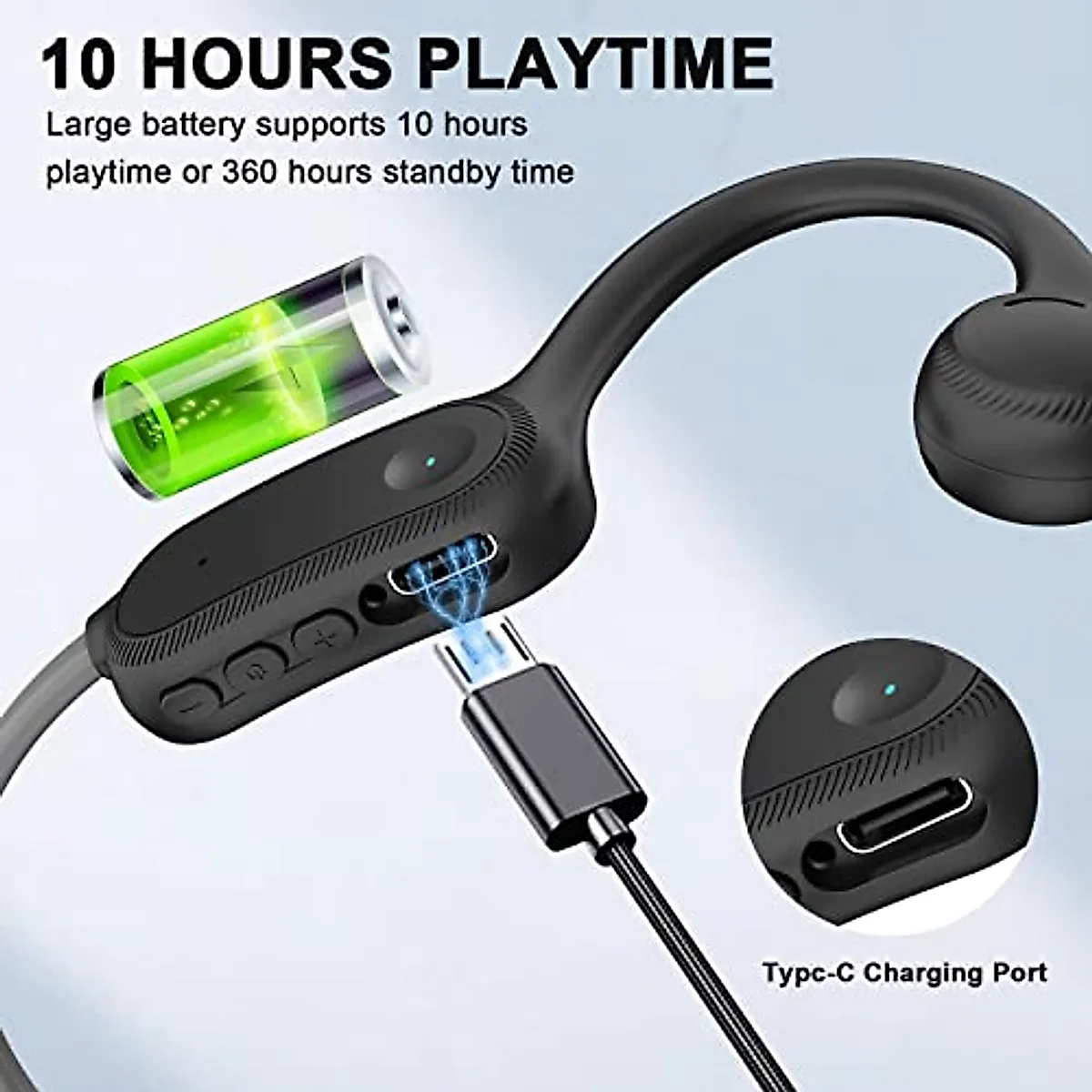 CelsusSound Bone Conduction Headphones, Open-Ear Bluetooth 5.2 Sport Headphones up to 10H Playtime, Built-in Mic Wireless Earphone, IP54 Waterproof Headset for Workouts and Running