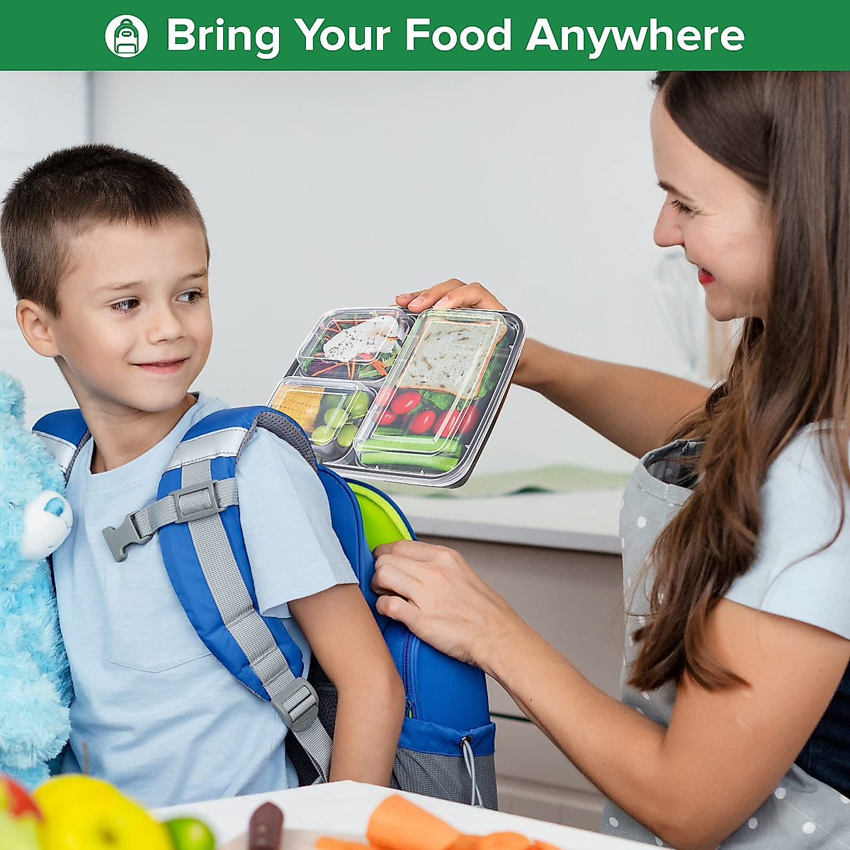 GUANFU [20 Pack] 34oz Meal Prep Container 3 Compartment, Reusable BPA Free Plastic Food Prep Containers with Airtight Lids, Microwave, Freezer & Dishwasher Safe Disposable Bento Boxes