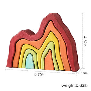 JETM·HH Wooden Rainbow Stacking Toy | House Bulding Block | Montessori Geometry Educational Stacking Game | Learning Educational Toys for Kids Baby Toddler（Volcano）