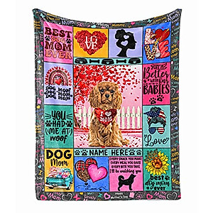 PREZZY Personalized Gifts for Best Dog Mom Ever Throw Blanket Cute Cavalier King Charles Spaniel Happy for Mom Mama Grandma Birthday Gifts Idea for Couch Sofa Bed Soft Throw Blanket