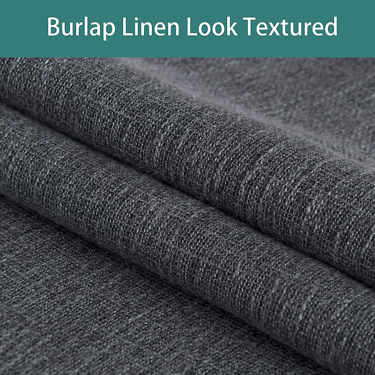 LORDTEX Linen Look Textured Blackout Curtains with Thermal Insulated Liner - Heavy Thick Grommet Window Drapes for Bedroom, 50 x 63 Inches, Grey, Set of 2 Panels