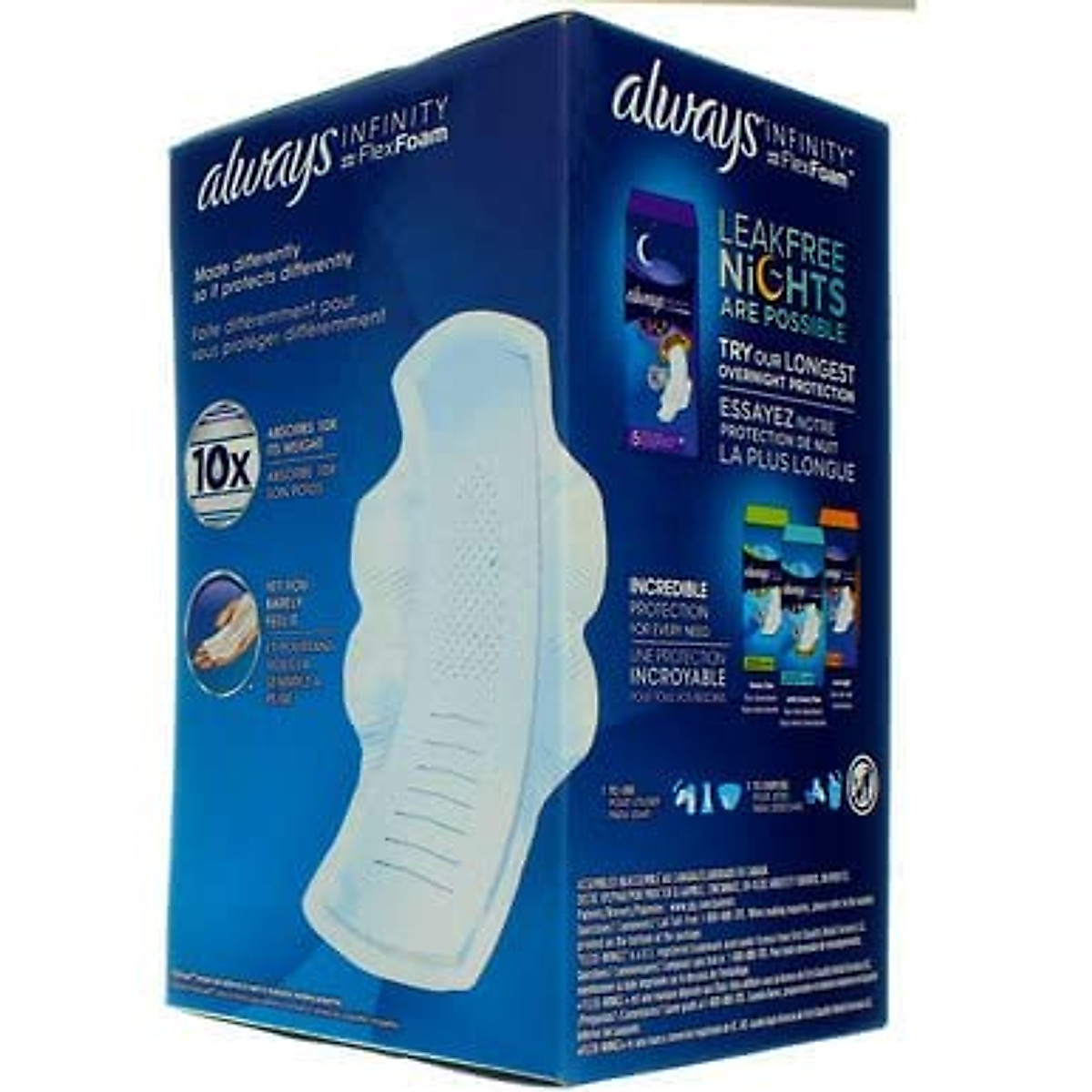 Always Infinity FlexFoam Pads for Women, Size 4, Overnight Absorbency, Unscented, 26 Count