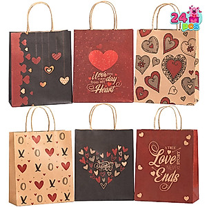JOYIN 24 Pcs Valentine's Day Paper Gift Bags with Handle 7.5x9 inch, Paper Wrapping Craft Bags for Funny Gifts Novelty Gifts Valentines Day Gift Giving