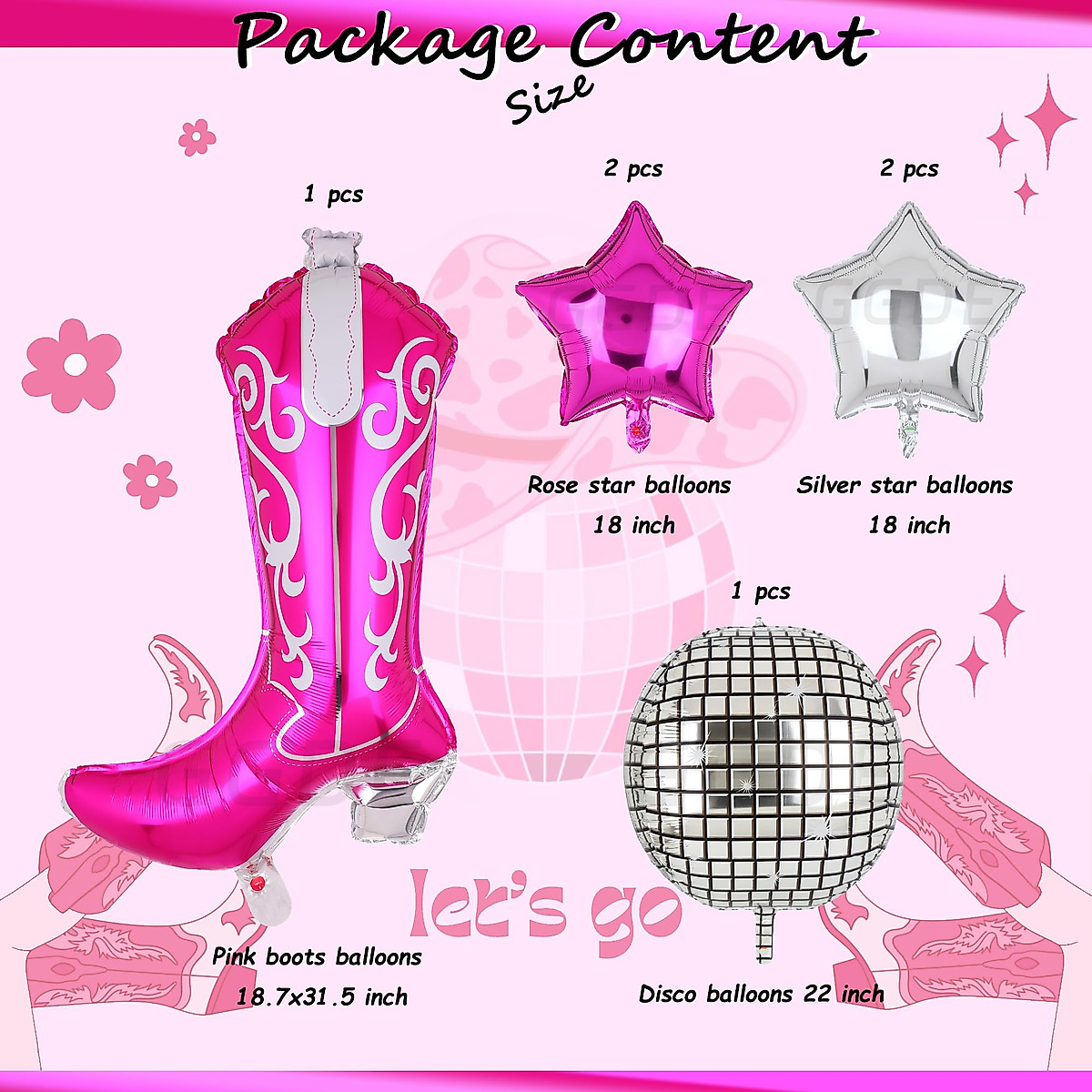 Disco Cowgirl Party Decorations Cowgirl Boot Balloons 90s 80s Birthday Let's Go Girls Western Bridal Shower Last Rodeo Bachelorette Theme Party Decor Supplies 5 Pcs Pink