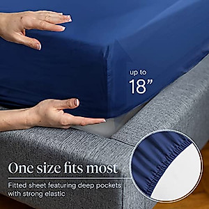 LuxClub 6 PC Queen Sheet Set, Bed Sheets Queen Size, Deep Pockets 18" Eco Friendly Wrinkle Free Cooling Bed Sheets Machine Washable Hotel Bedding Silky Soft - Navy Queen