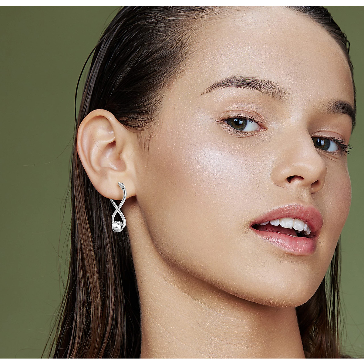 Hoops & Loops 925 Sterling Silver Infinity Figure Eight 8 Bead Twisted Click-Top Drop Earrings for Women