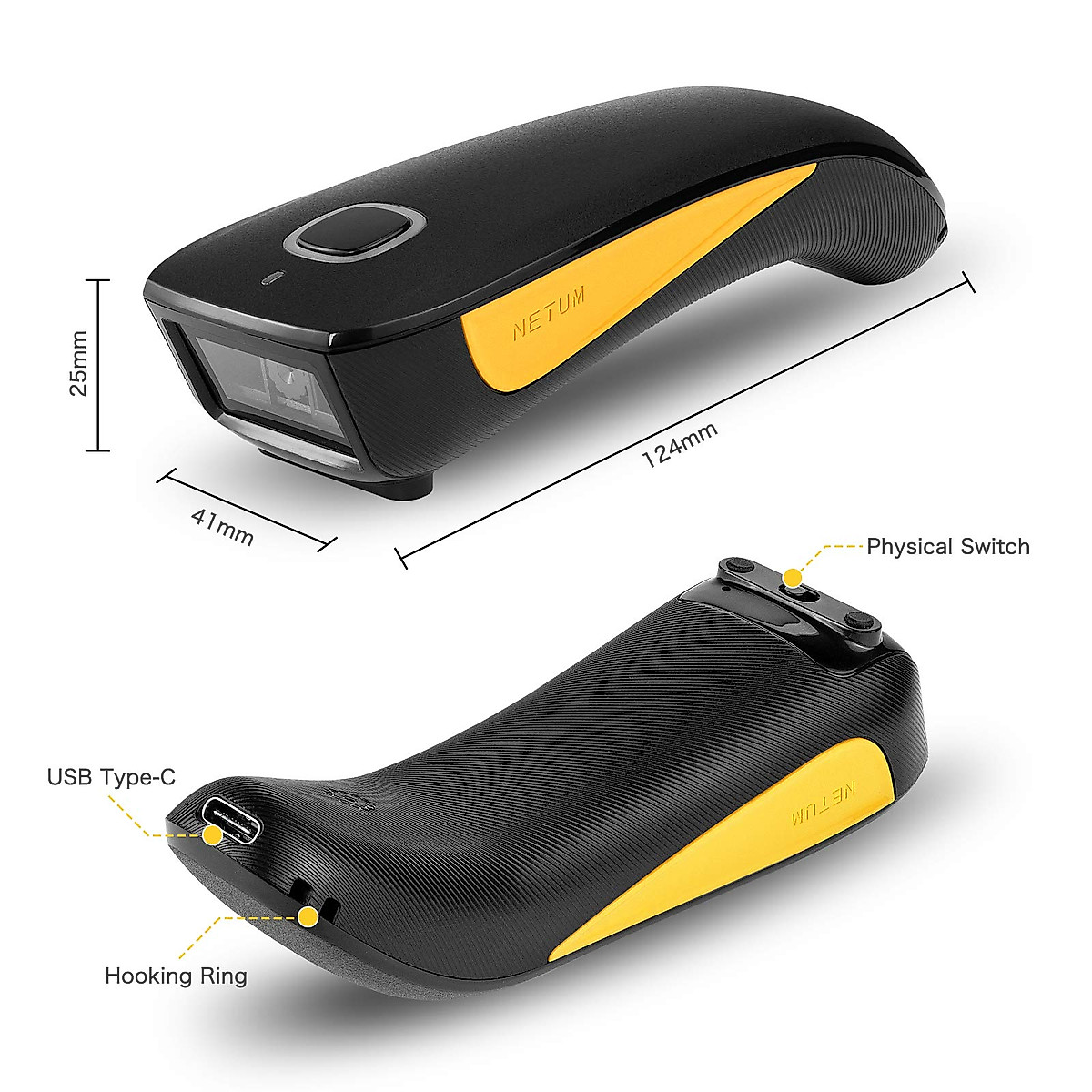 NETUM C750 QR Code Scanner, Mini 2D Barcode Scanner with Charging Dock