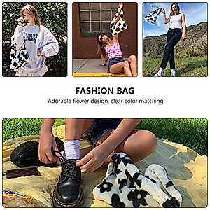 VALICLUD Fuzzy Tote Bag Hobo Bag Small Faux Fur Purse Flower Clutch Bag Furry Handbag Underarm Purse for Women