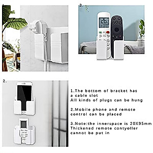 2 Pcs Wall Mount Phone Holder with 3M Adhesive Phone Stand with Data Cable Receiving Hole, Phone Charger Stand Remote Control Storage Box for Bedroom, Kitchen, Bathroom, Office (Gray)