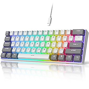 iLovBee i61 Mechanical Keyboard 60 Percent, Wired Hot Swappable Compact RGB Gaming Keyboard, 61 Keys Mini Keyboard with Red Switch for PC/Mac Gamer, Software Supported, Grey-White