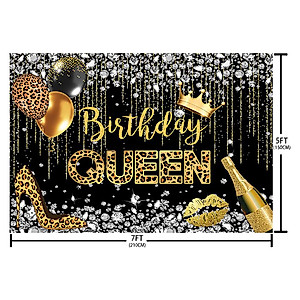 Sendy 7x5ft Birthday Queen Backdrop for Woman Girl Leopard Black and Gold Diamond Crown Balloon Champagne Photography Background Prom Bday Party Decorations Supplies Banner Cake Table Props, One Size
