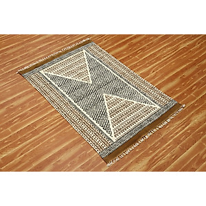 CASAVANI Collection Runner - 5x10 Area Rug Black & Brown Cotton Dhurrie Geometric Kilim Rug Indoor Outdoor Use Carpet Flatweave Rugs for Home & Foyer Corridor Hallway & Stair Runner