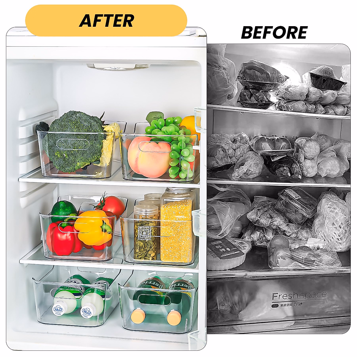 CiWiVOKi Clear Plastic Storage Bins, Set of 12, Multi-Use Organization and Storage Containers for Pantry, Cabinet, Refrigerator, Freezer, Bathroom, Organizer Bins for Home & Kitchen