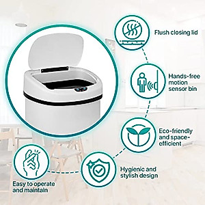 NiamVelo 13 Gallon Kitchen Trash Can Bathroom Trash Can Automatic Sensor Stainless Steel Trash Can Garbage Can with Lid by 4xC Batteries for Kitchen, Bathroom,Rest Room,Office, White