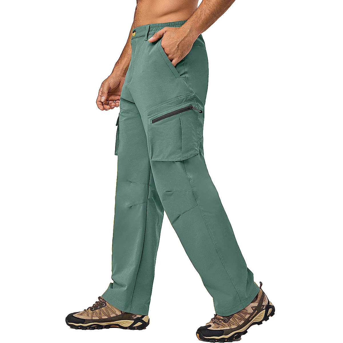 Little Donkey Andy Men's Quick Dry UPF 50+ Cargo Pants, Stretch Lightweight Outdoor Hiking Pants Sage M