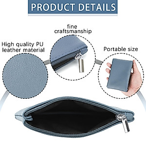 2 Pack Coin Purse, Portable PU Leather Coin Purse with Zipper Coin Purse Mini Change Purse Small Coin Purse for Women Credit Card Folded Bills ID Key Headset Lipstick (Black&Blue)