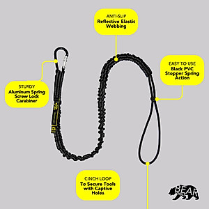 BearTOOLS Tool Lanyard with Single Carabiner and Adjustable Loop End, Standard Length, Maximum Weight Limit 8KG / 17.6lb, Aluminum Screw Lock Carabiner with Shock Cord Stopper, 0923S (3 Pack)