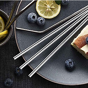 Set of 8 in 1 pack Reusable Stainless Steel Metal Straws- Long 215mm- Regular Size 6 mm Wide - Compatible - 4 Straight+ 4 Bent+ 2 Brushes+ 8 silicon tip+ 1 Pouch (silver, 8.5inch)