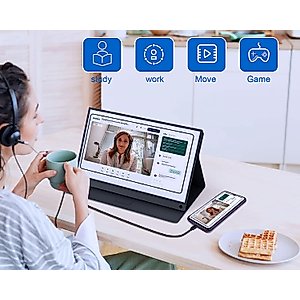 PONKLOIE Portable Monitor for Laptop 15.6” FHD 1080P Laptop Monitor, External Screen Computer Display with Speakers USB C HDMI Computer Monitor for MacBook Pro PC PS5, Include Smart Cover