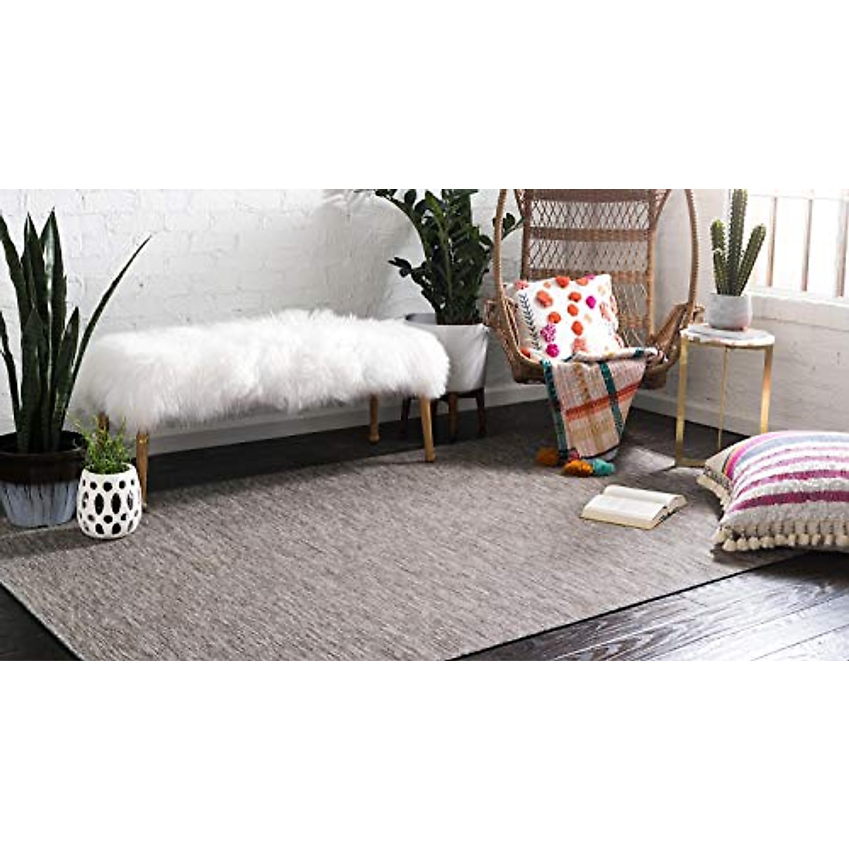 Unique Loom Outdoor Patio Collection Modern Casual Indoor and Outdoor Transitional Indoor and Outdoor Flatweave Gray Area Rug (7' 5 x 10' 0)