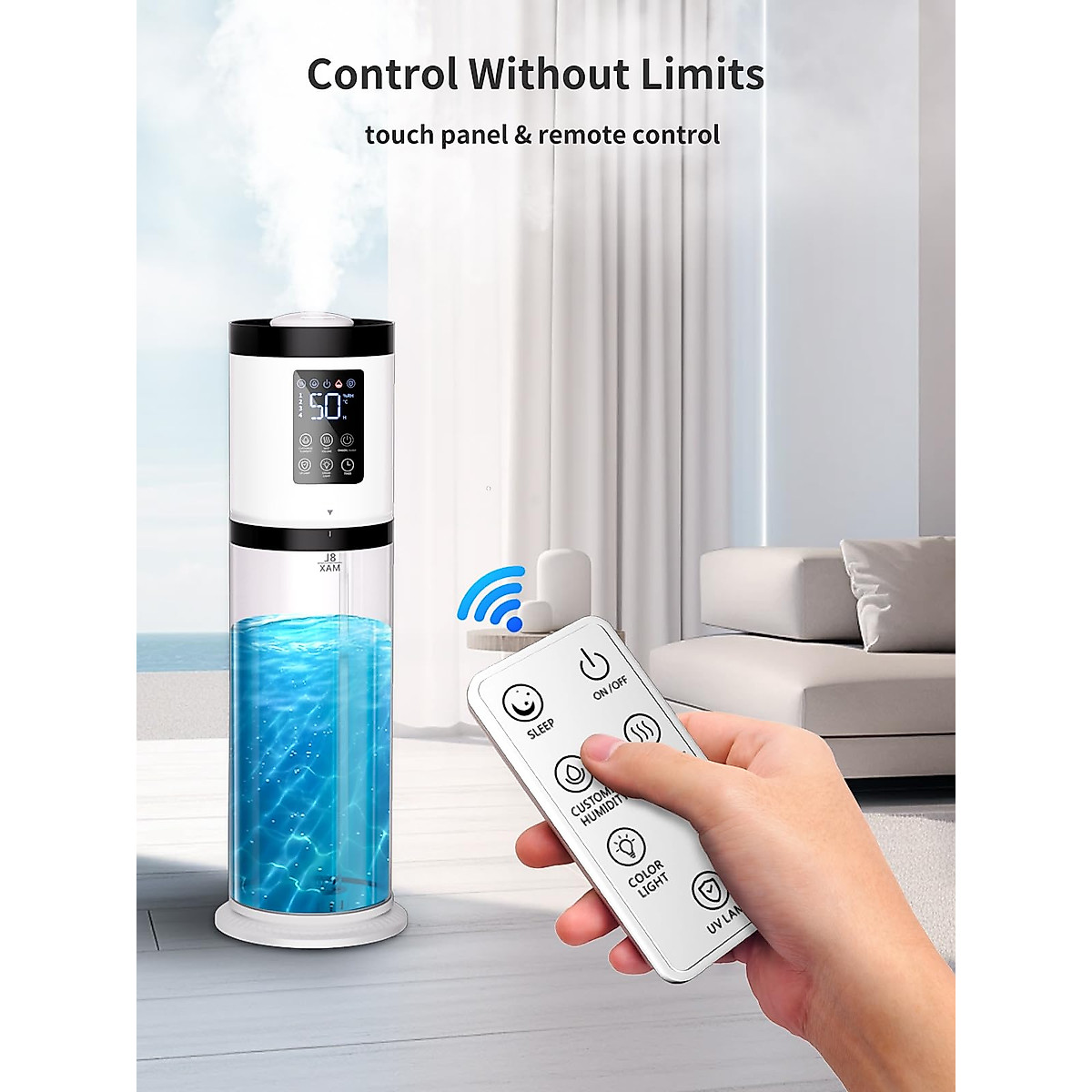 Humidifiers for Bedroom Large Room, 8L Large Capacity Cool Mist Humidifier, Air Humidifiers for Home, Smart Humidity Setting, Easy Top Fill, Sleep Mode, Essential Oil Box & Ambient Light, Auto Shutoff