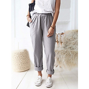 Women's Straight Pants Elastic Waist Trousers Casual lounge pants women for Work with Pockets Khaki