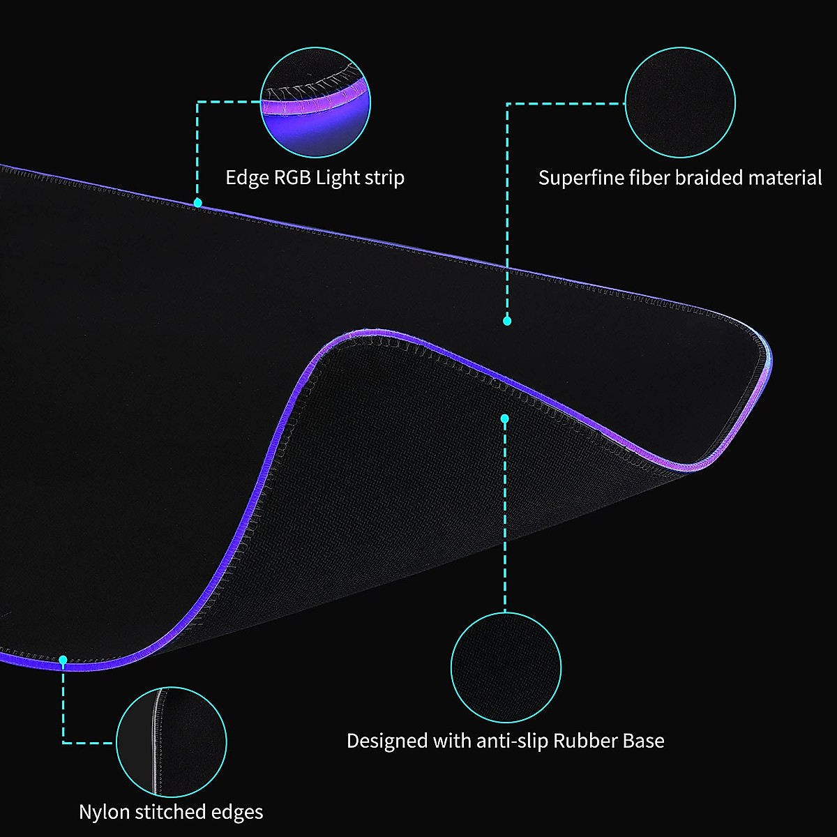 RGB Large Gaming Mouse Pad with 4Port USB Hub and 13Lighting Modes, Computer Keyboard Mouse Pad, Oversize Anti-Slip Rubber Base Mouse Mat for Computer PC Games (31.5 x 11.81 in Black,0.15in Thick)