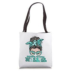Addiction Recovery Awareness Warrior Leopard Messy Hair Bun Tote Bag