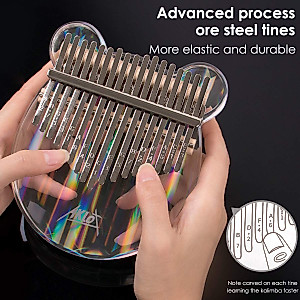 Kalimba, AKLOT Thumb Piano 17 Keys Crystal Finger Piano Rainbow Bear Start Kits with Protective Case Tuning Hammer Study Booklet Cleaning Cloth