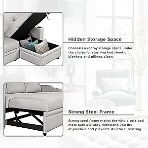 UBGO Modular, L-Shaped Living Room Furniture Sets,Pull Modern Padded Upholstered Sofa Bed, Linen Fabric 3 Seater Storage Chaise and Cup Holder, Couch for Small Spaces,Gray