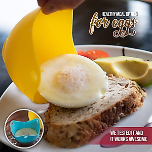 LuxPanda Egg Poacher for Poached Eggs–Premium Silicone, Microwave or Stovetop, Egg Benedict, poach pods, Bags, BPA Free, Non-Stick, 4 Colours, with Build in Ring, Egg Boiler, Oil Brush
