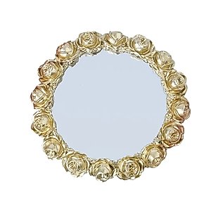 J56JIW2jjsim 1 Pcs Ins Style Retro Carved Resin Fruit Plate Mirror Tea Fruit Dessert Coffee Dessert Table Storage Tray with Rose Shape Side