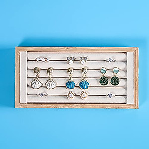Coward Bamboo Ring Display Holder Jewelry Storage Tray Organizer Ring Stand For Show(beige)